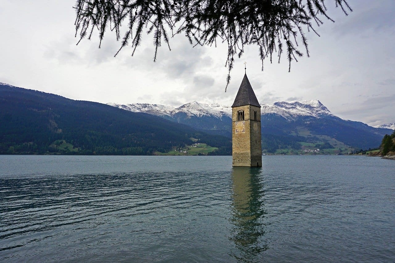 This sunken Italian village resurfaces in the middle of Lake Resia